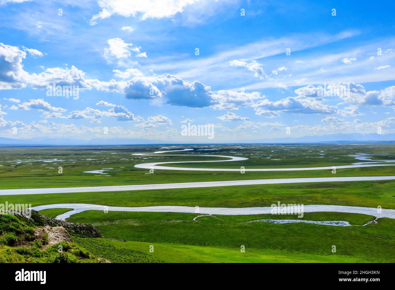 Bayinbuluke grassland natural scenery in Xinjiang,China.The winding ...