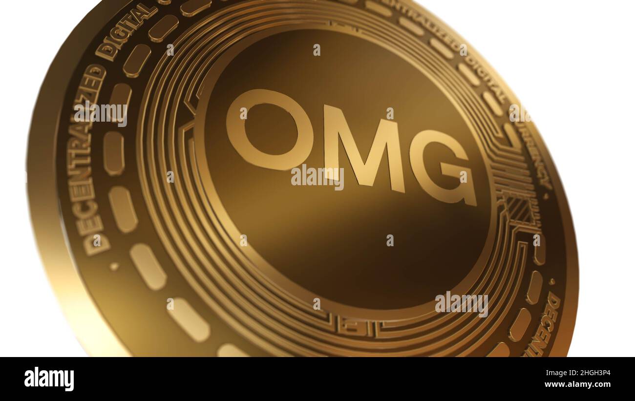 Golden Cryptocurrency of OMG Sign Isolated on a White Background Stock ...