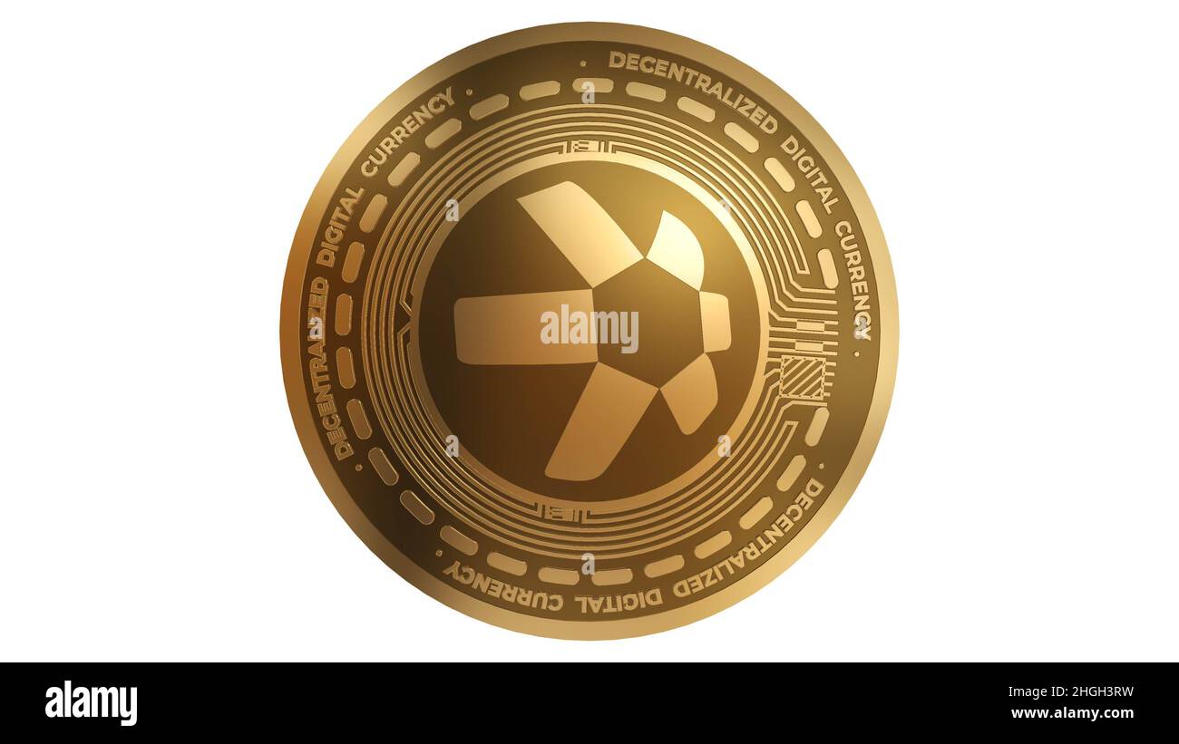 3D Render of Gold Quant QNT Cryptocurrency Sign Isolated on a White ...
