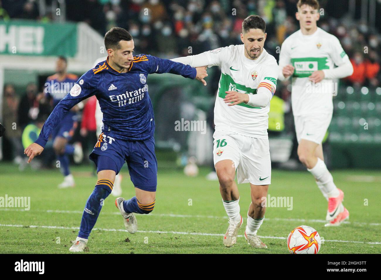 Lucas Vazquez of Real Madrid and Fidel Chaves de la Torre of Elche ...