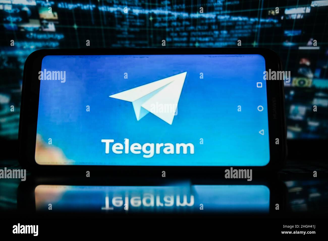 In this photo illustration, a Telegram logo is displayed on a ...