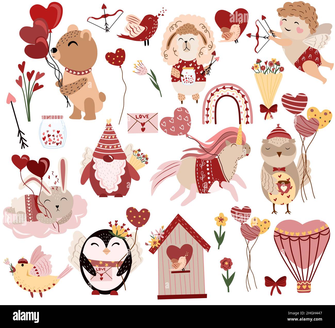 Big set for Valentine's day, happy cupid, animals, flowers, birds ...