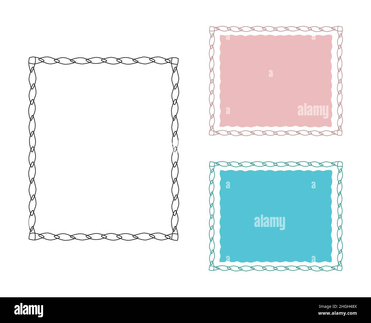 Chain shape border, rectangle Frames set. Vector. Pink, blue, black ...