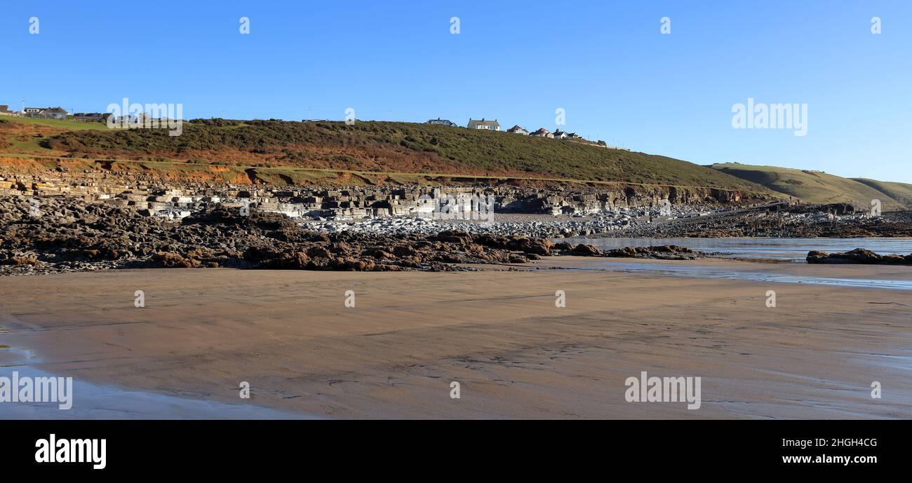 A long view of the seaside village of Ogmore by sea taken from the low ...