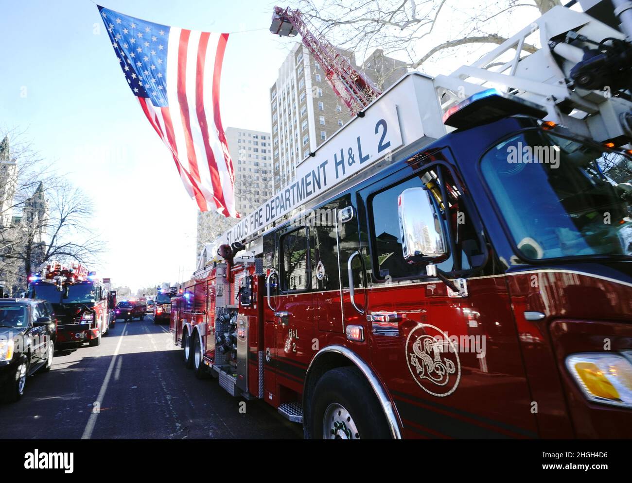 St. Louis, United States. 21st Jan, 2022. St. Louis firefighters aboard ...