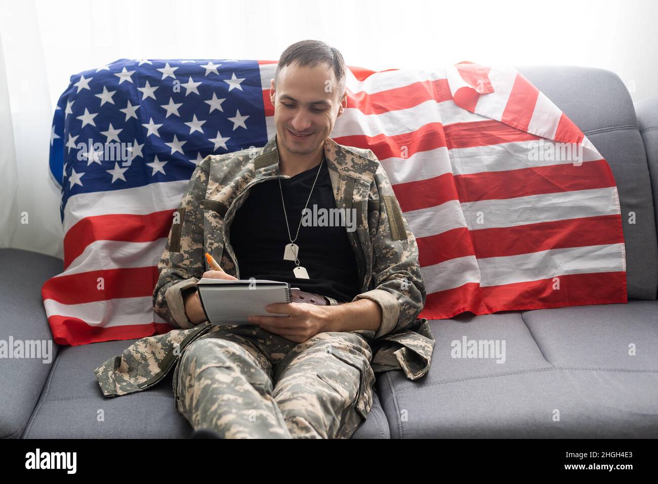 Thoughtful army veteran taking military hi-res stock photography and ...