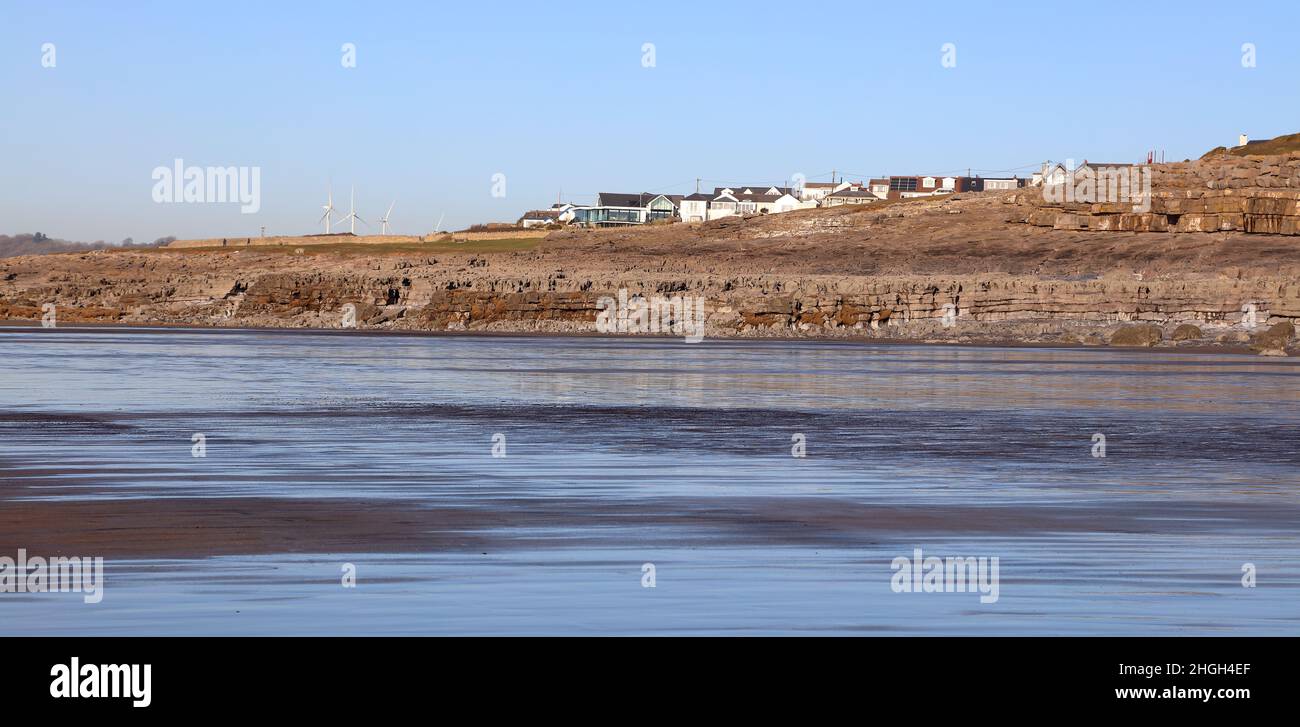 A long view of the seaside village of Ogmore by sea taken from the low ...