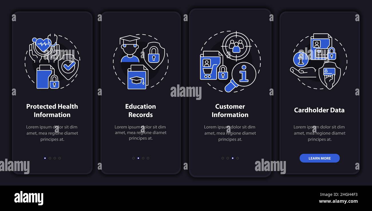 Examples of sensitive data night mode onboarding mobile app screen ...