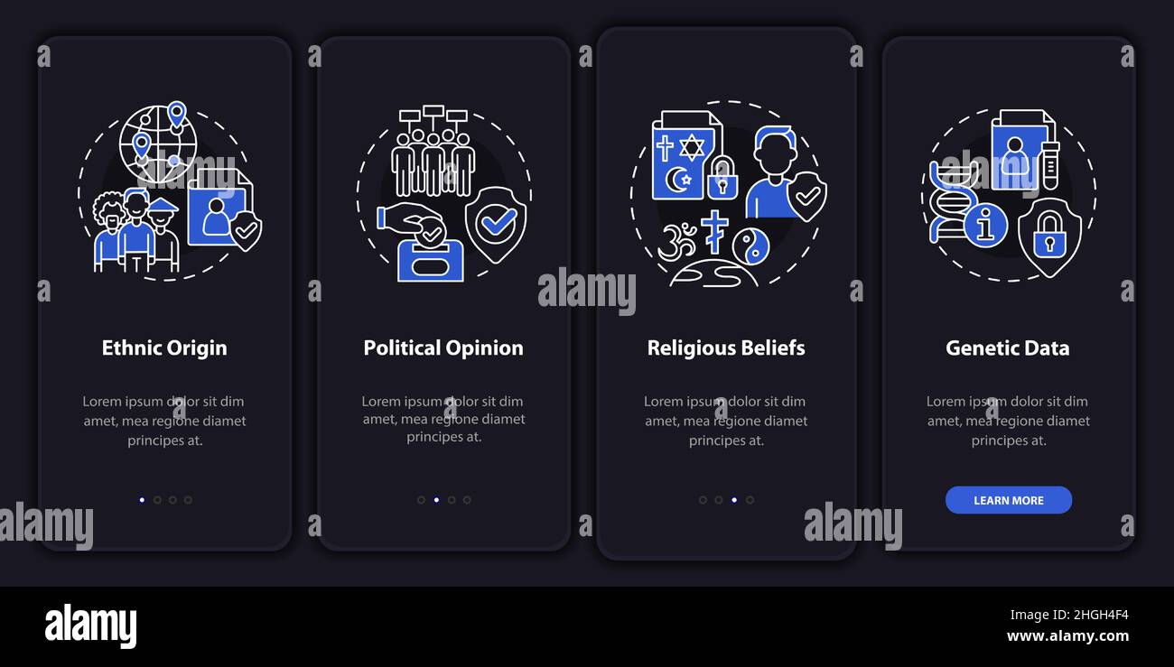 Types Of Personal Information Night Mode Onboarding Mobile App Screen