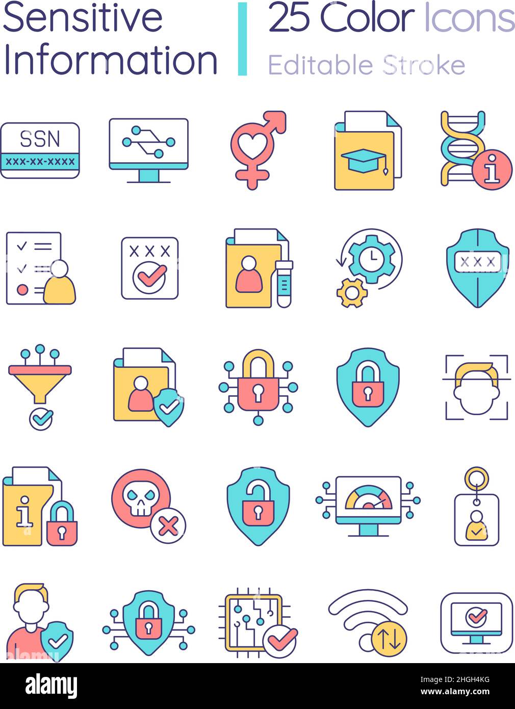 Sensitive information RGB color icons set Stock Vector Image & Art - Alamy
