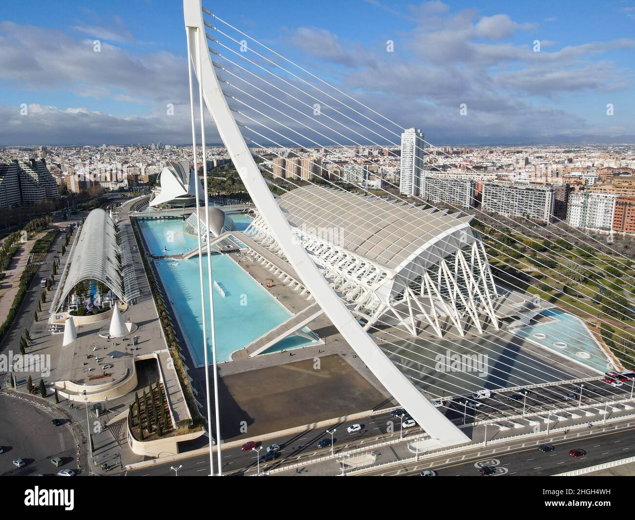 Drone view at the City of Arts and Sciences of architect Santiago ...