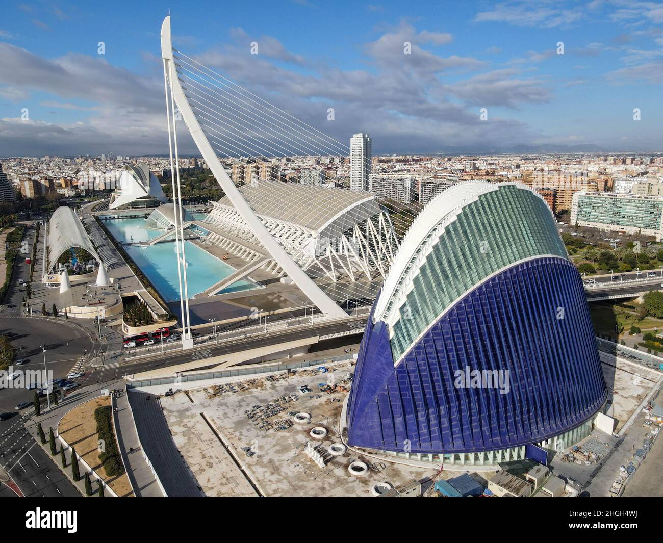 Drone view at the City of Arts and Sciences of architect Santiago ...