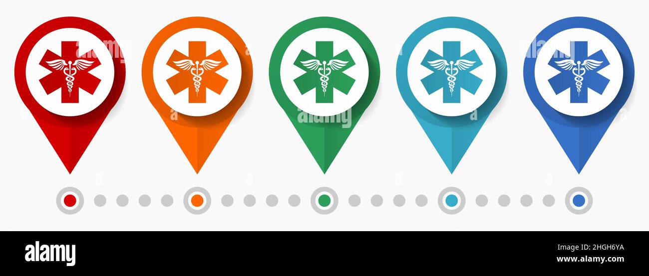 Emergency, hospital concept vector icon set, flat design pointers ...