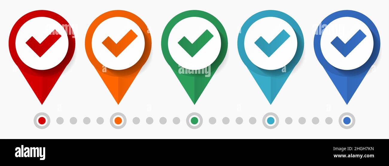 Tick, check, mark, concept vector icon set, flat design pointers ...