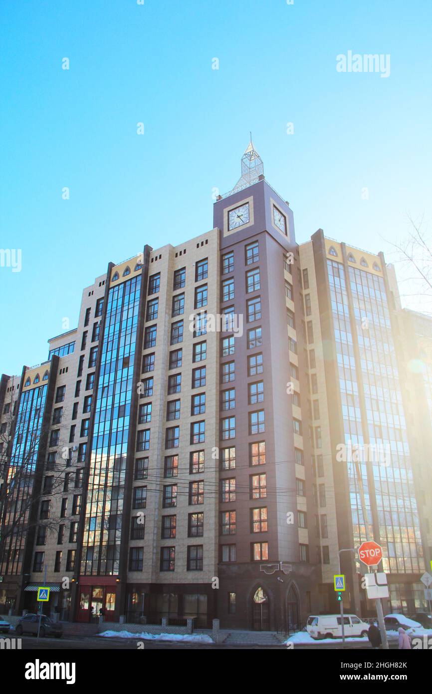 Modern urban architecture, rows of windows reflecting the sky. The ...