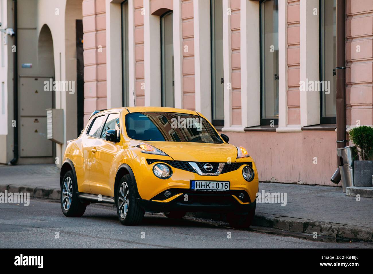 Vilnius, Lithuania, Eastern Europe. Yellow Color Car Nissan Juke Parked ...