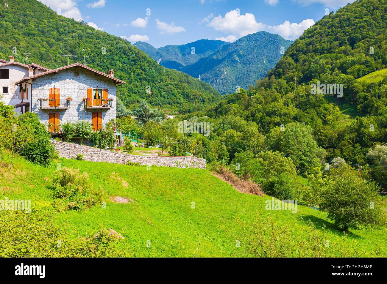 Lavenone Italy during a beautiful sunny summer day with clear blue sky ...