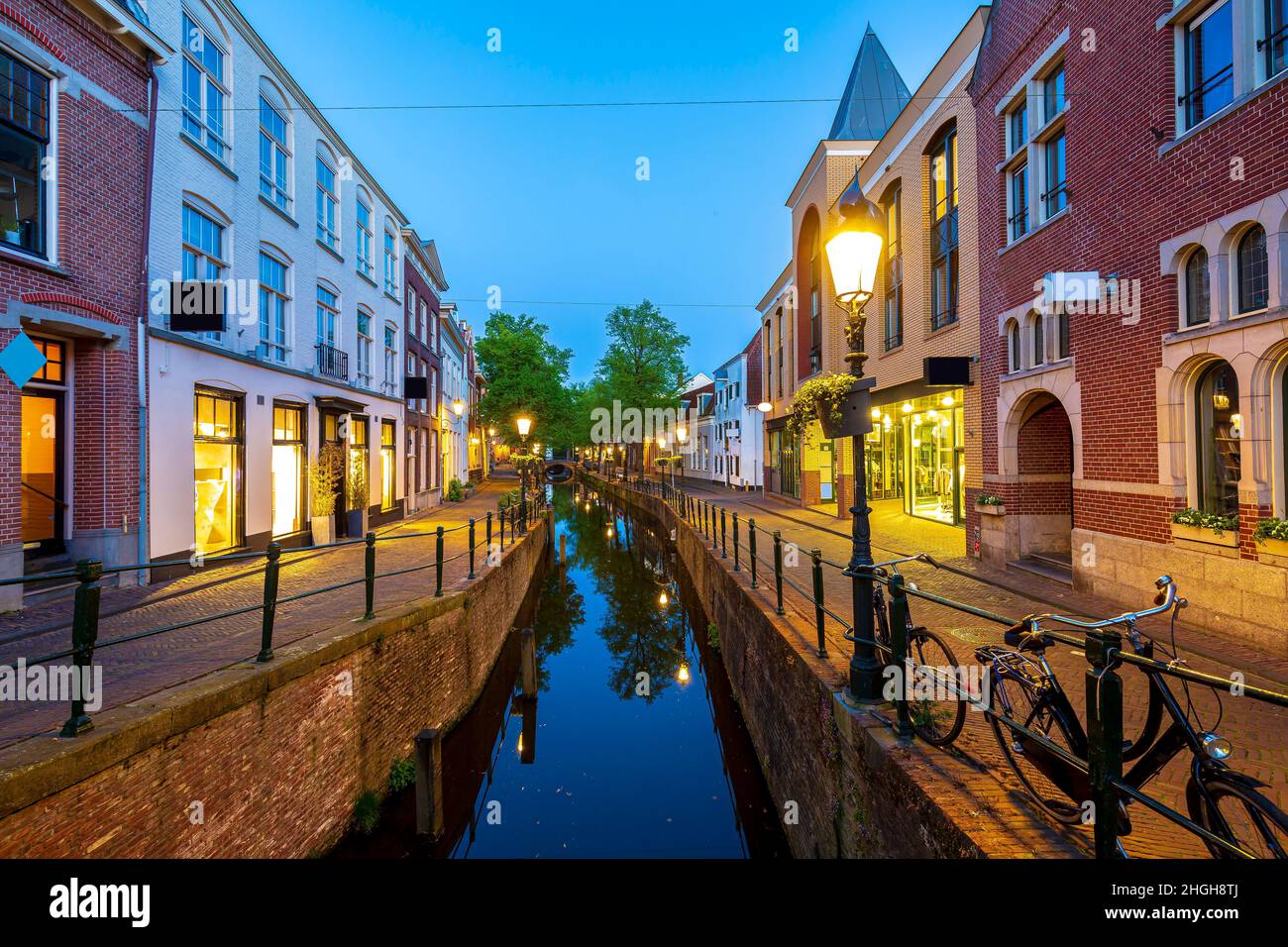 Best of Amersfoort city; historic architecture on old street and bridge ...