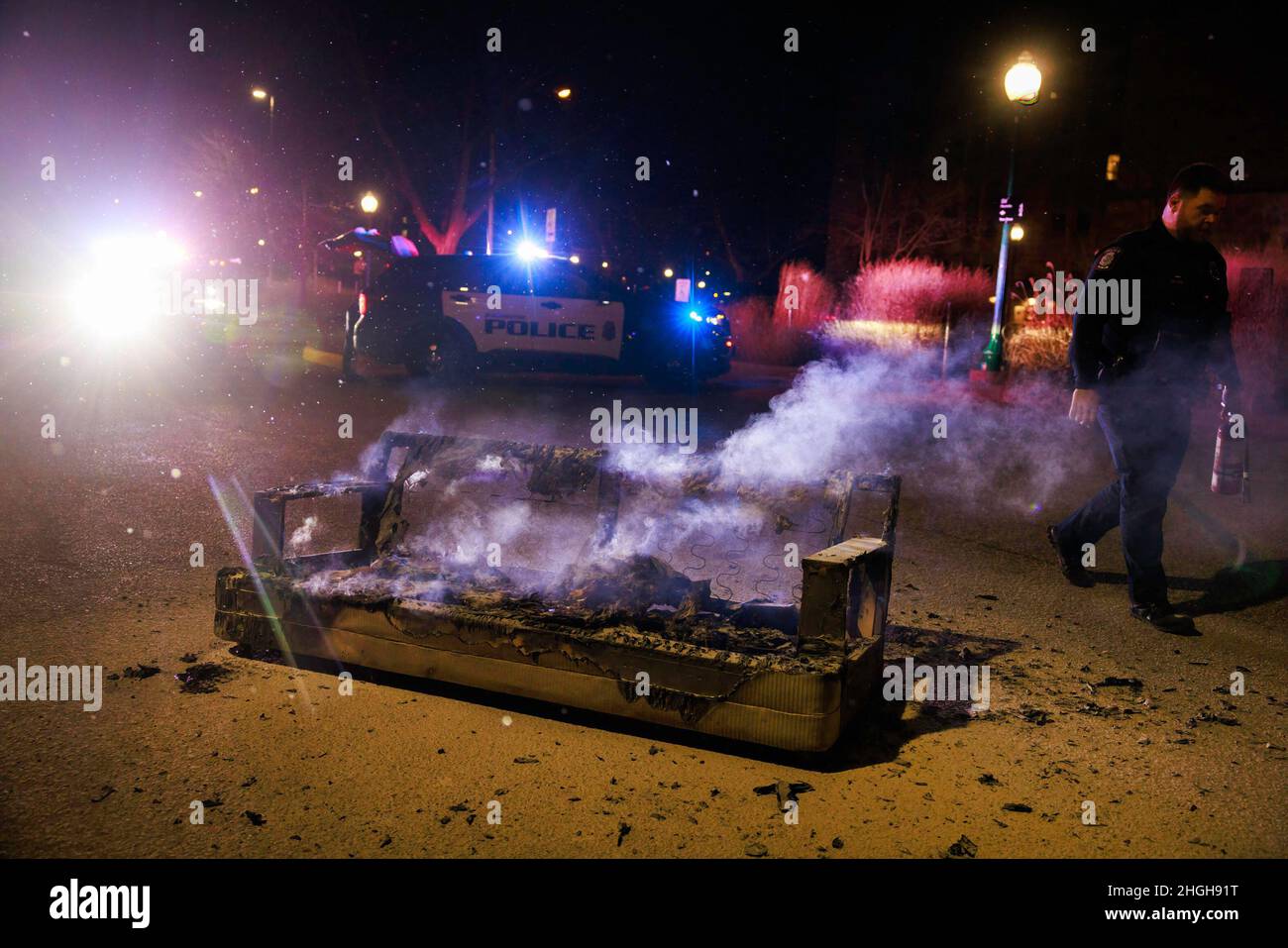 Firefighters and police respond to a sofa fire from the Indiana ...