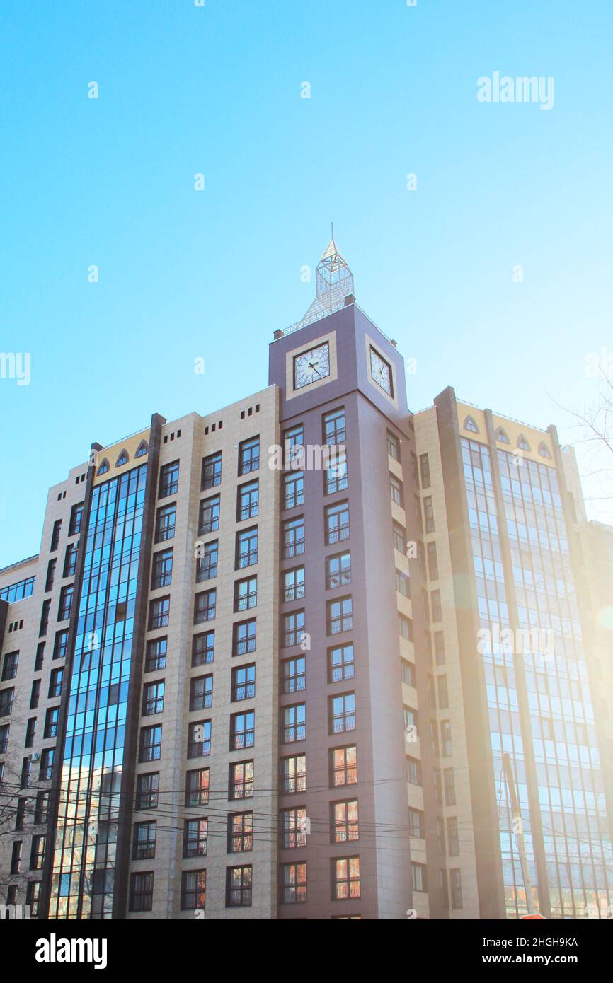 Modern urban architecture, rows of windows reflecting the sky. The ...
