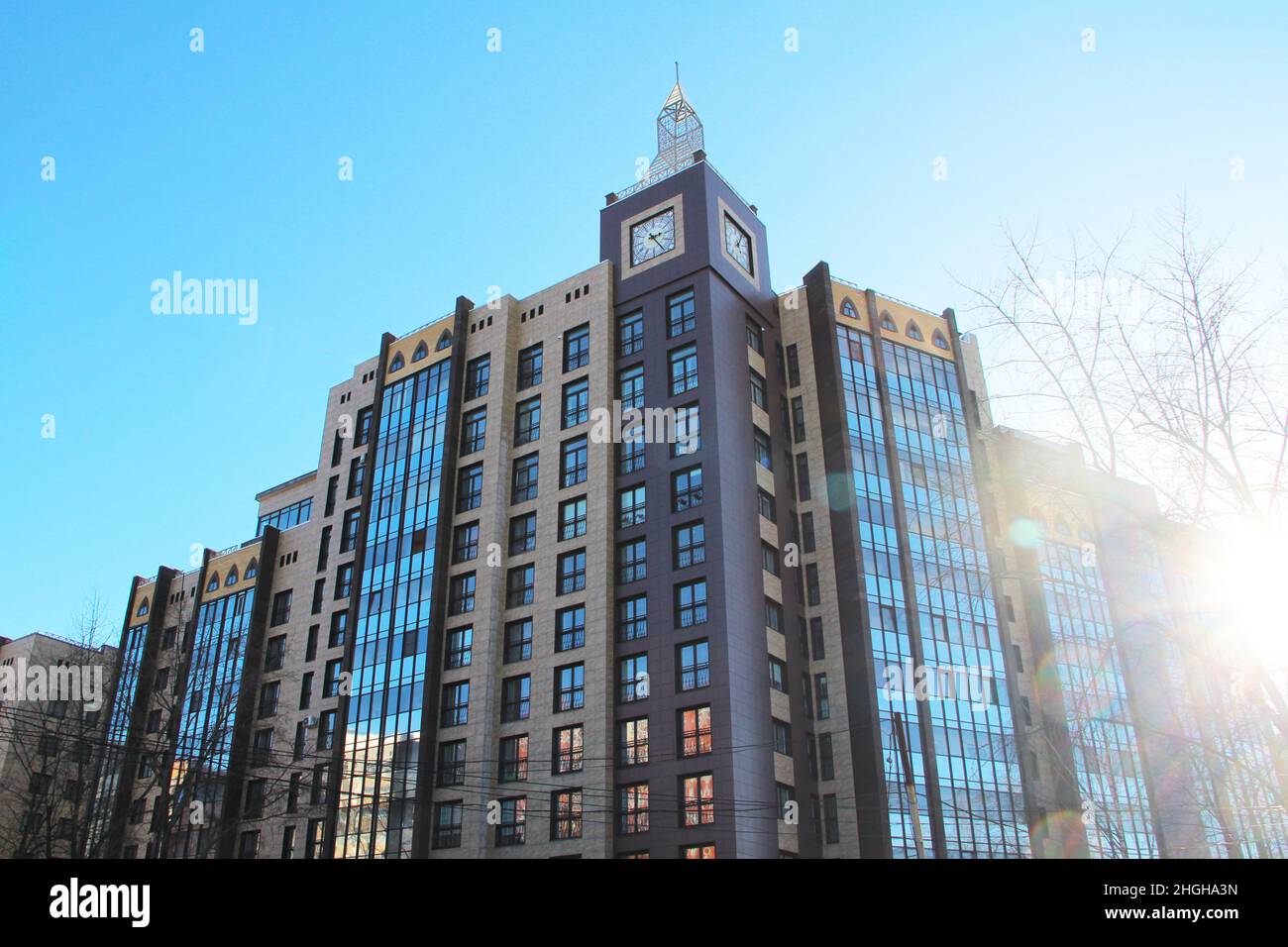 Modern urban architecture, rows of windows reflecting the sky. The ...