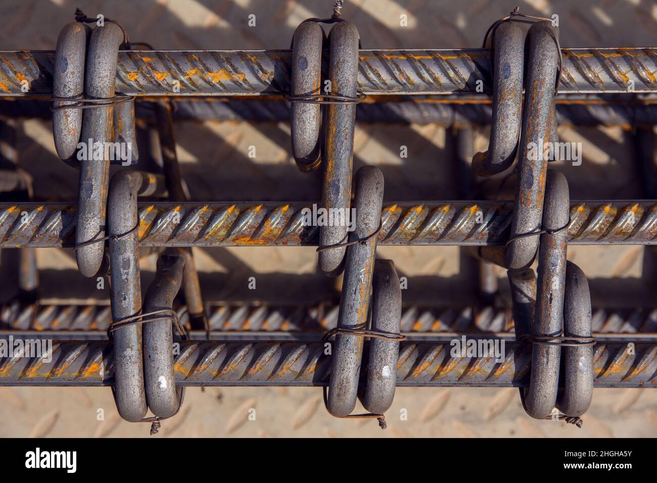 Assembly of reinforcing bars for pouring concrete. Industrial ...