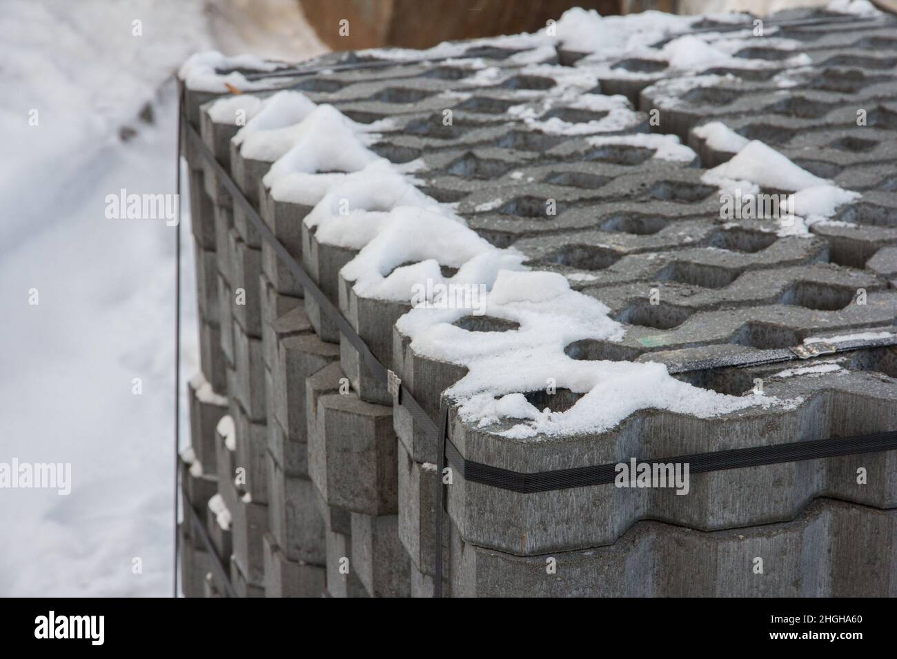 Paving stones in a package. Paving stones Road construction background ...