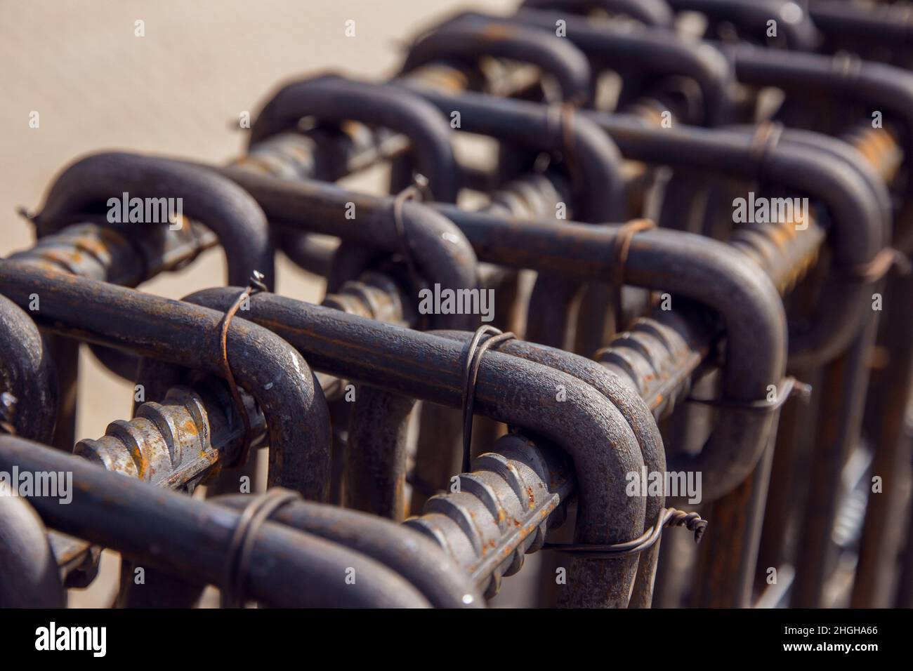 Assembly of reinforcing bars for pouring concrete. Industrial ...