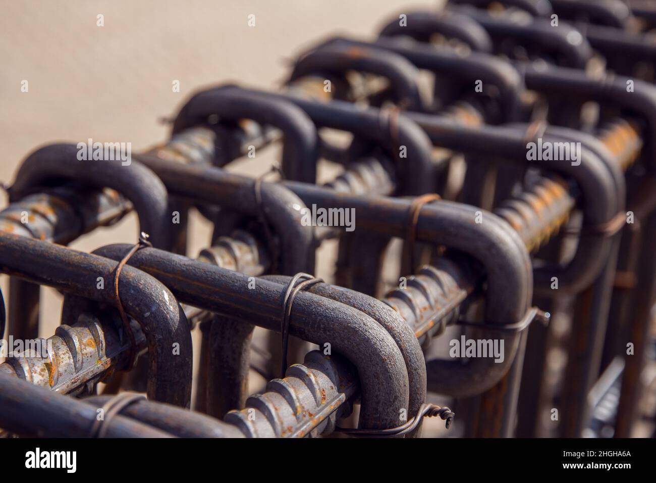 Assembly of reinforcing bars for pouring concrete. Industrial ...