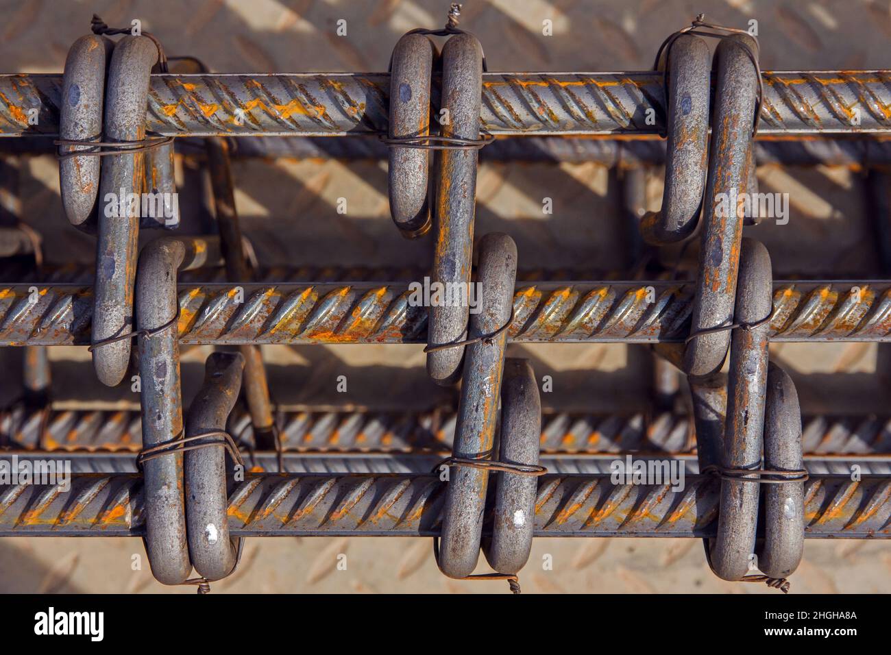 Assembly of reinforcing bars for pouring concrete. Industrial ...