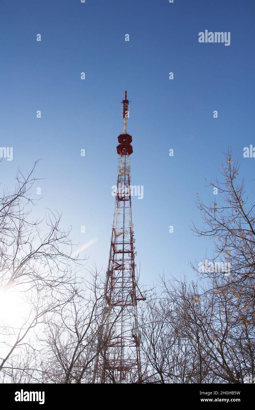 Base station mobile network antenna on a steel structure mast with a ...