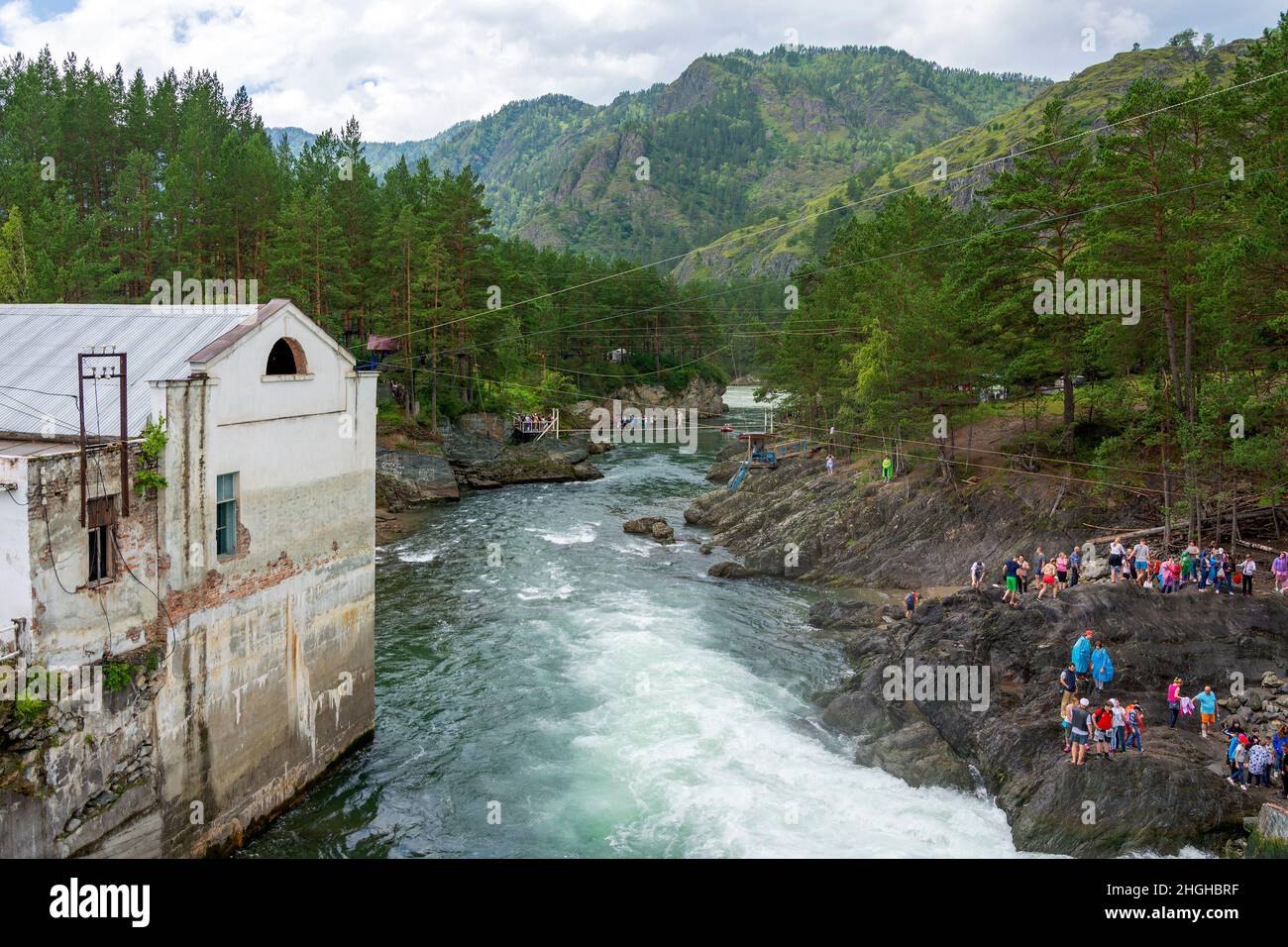 Chemal, a view from the dam of an old hydroelectric power station on ...