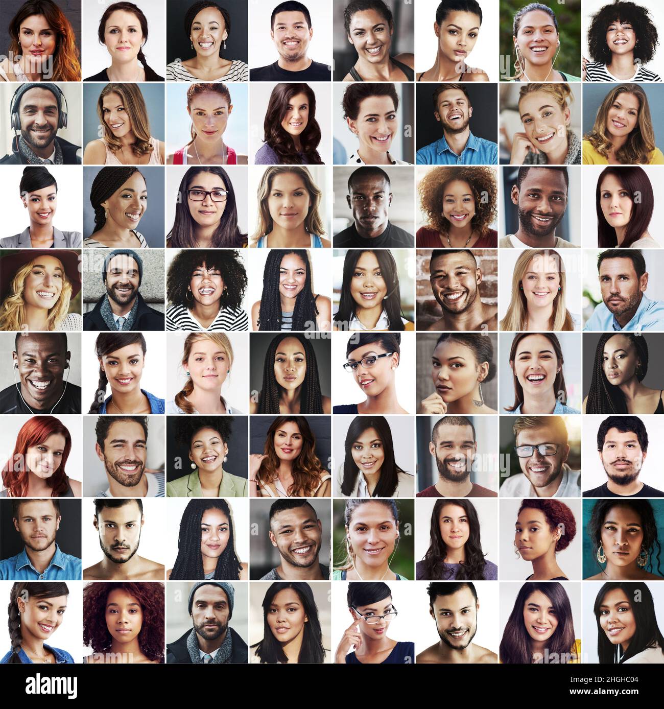 Smiles all around. Composite image of a diverse group of smiling people Stock Photo - Alamy