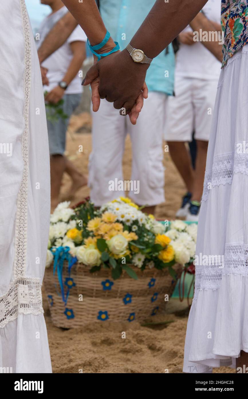 Member of the candomble religion participates in a party in honor of ...