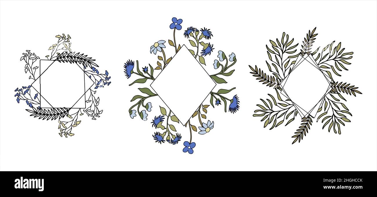 Floral vector doodle design frames. Hand drawn decorative leaves and ...