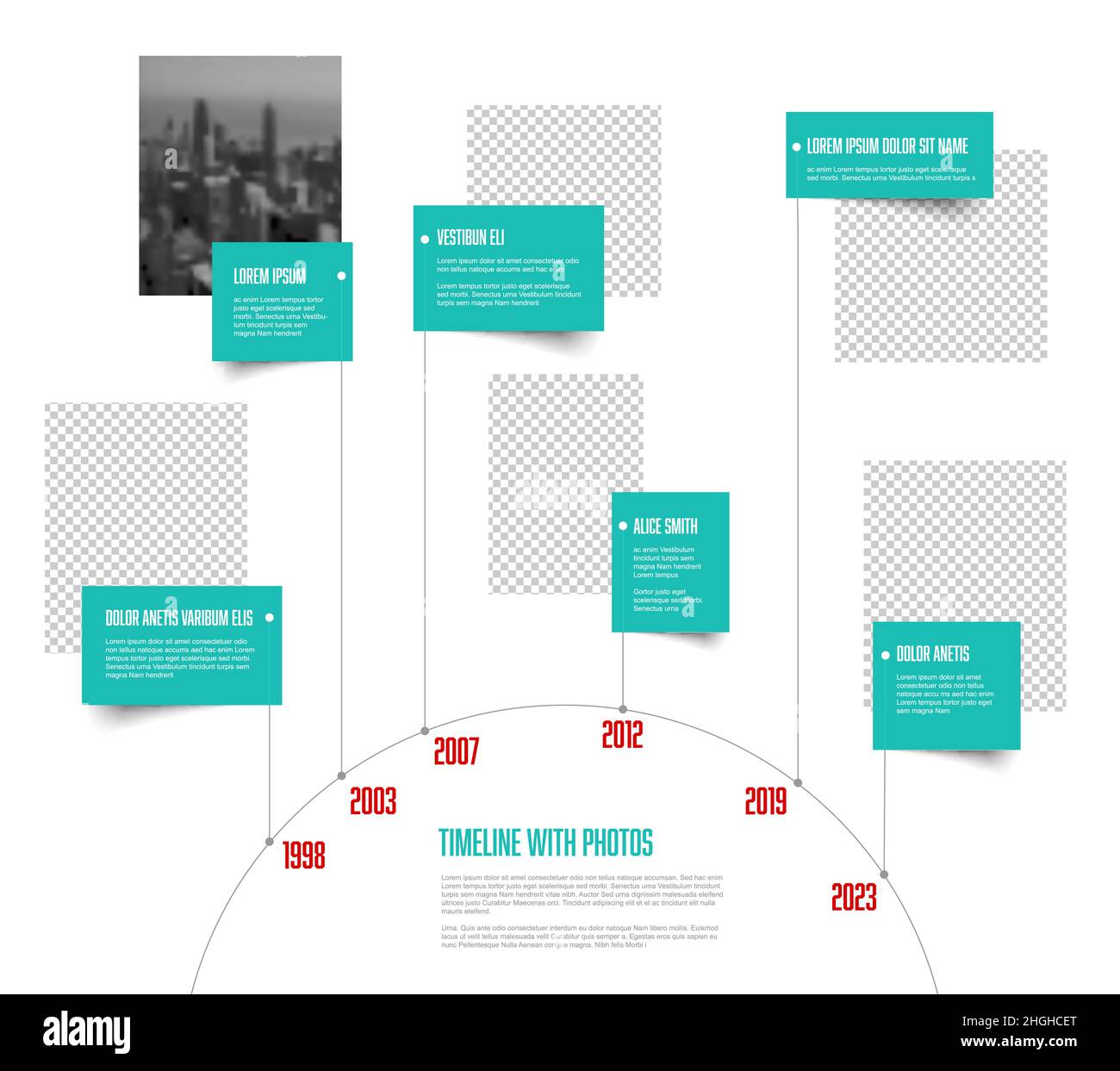 Vector simple infographic circle time line template with rectangle photo placeholders. Business ...