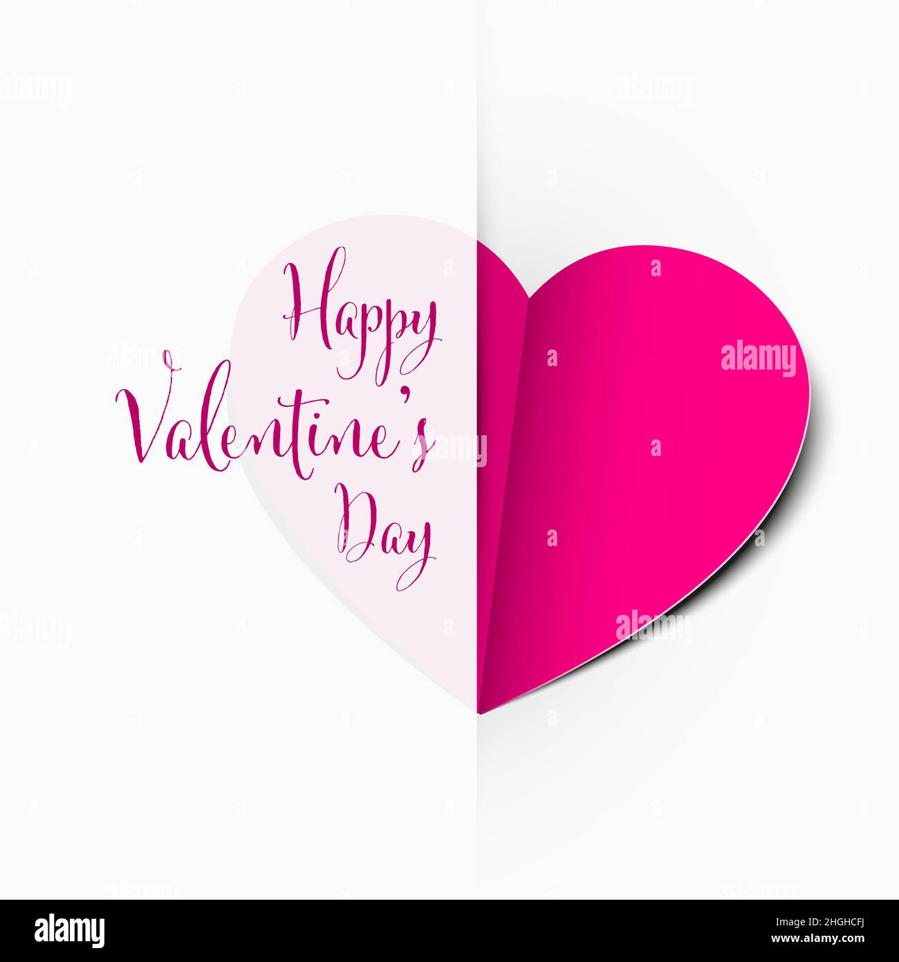 Pink Happy Valentines day card template - pink paper folded heart shape ...