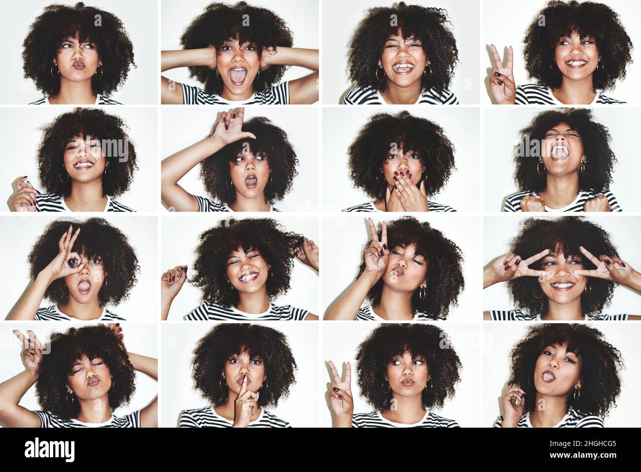 Express yourself. Composite image of a carefree young woman Stock Photo ...
