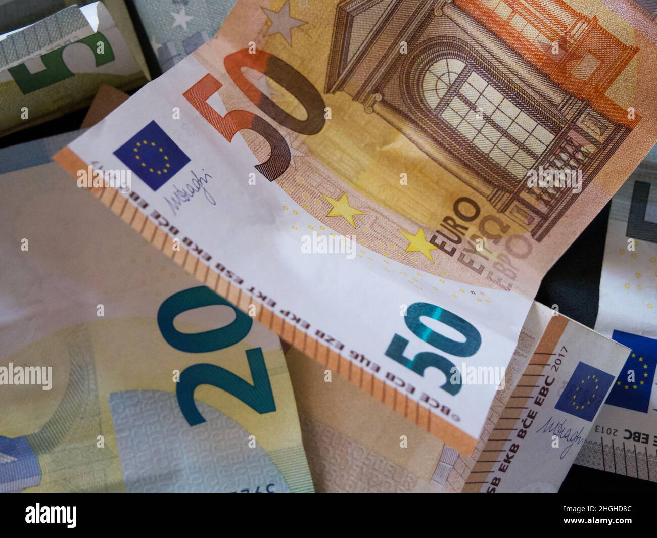 Various banknotes of the European Union in close-up. European paper ...