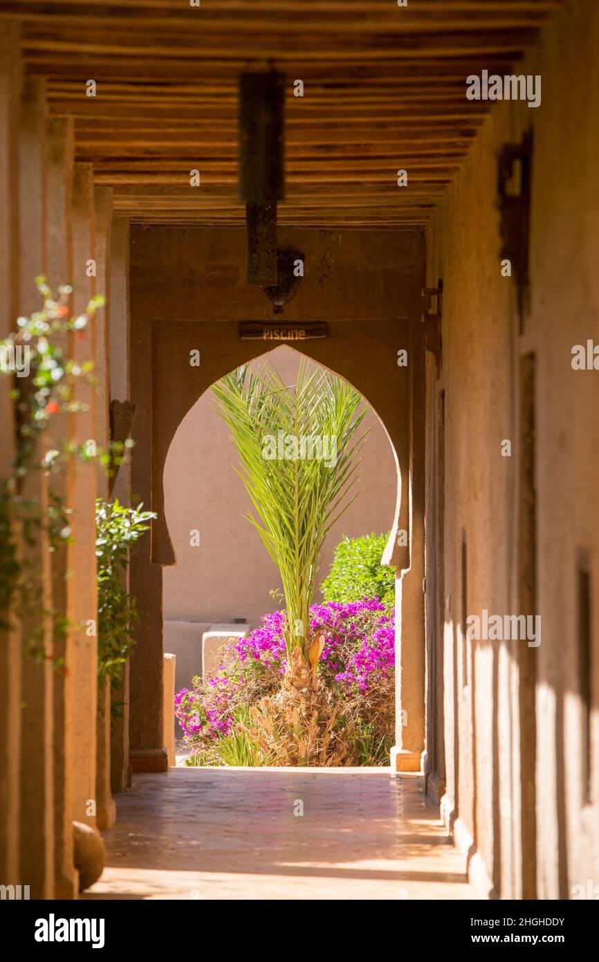 Moroccan berber corridor. Public space. Symmetry. Plant in background ...