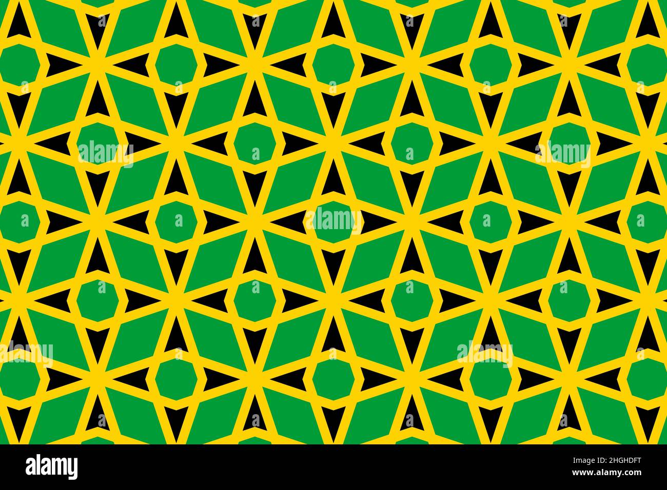 Geometric pattern in the colors of the national flag of Jamaica. The ...
