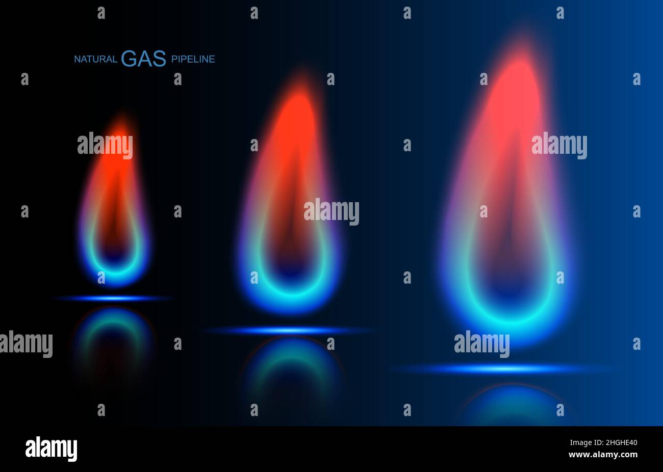 Banner with neon flame. Blue fire, symbol of pipeline gas. Gas northern ...