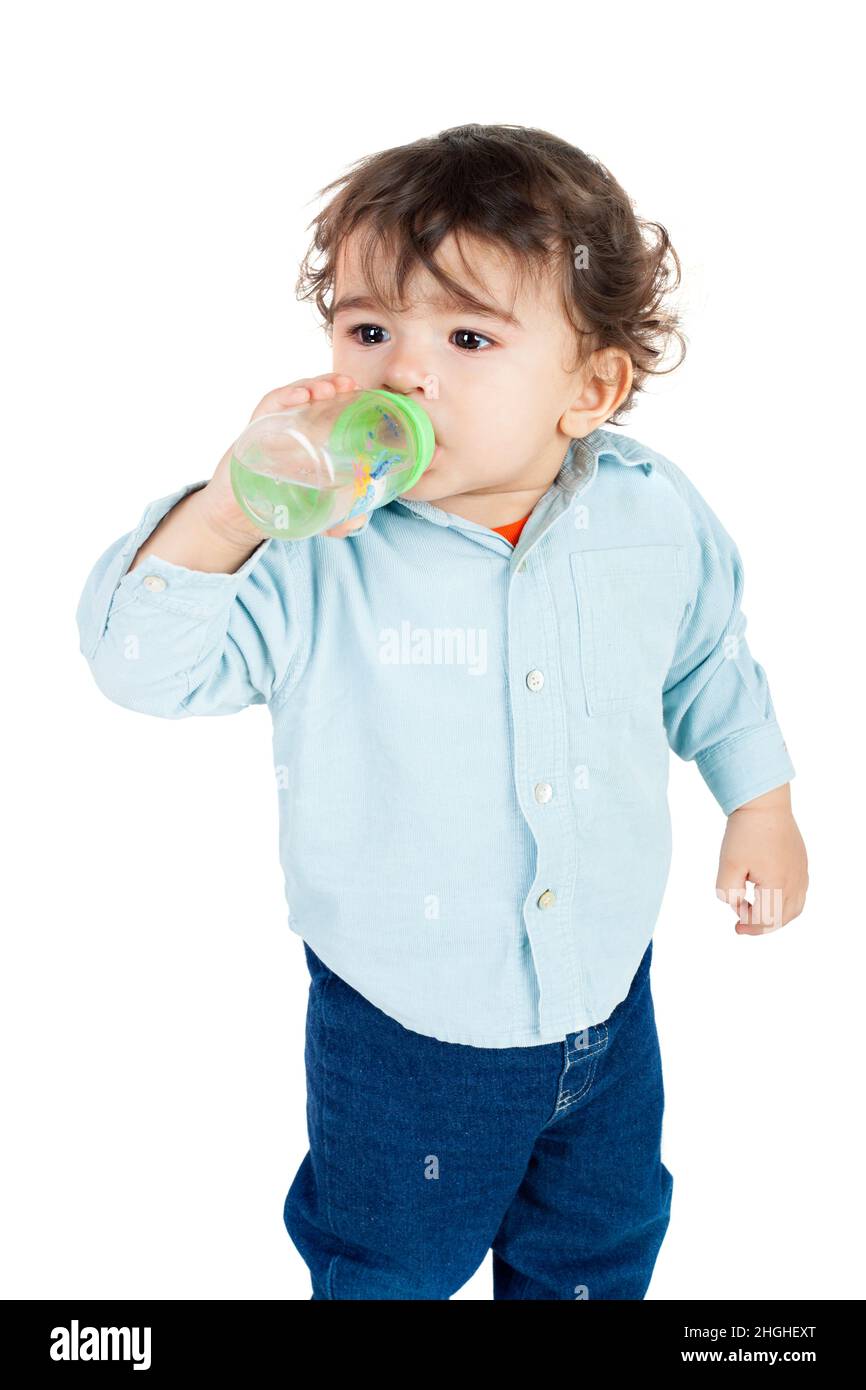 cute little baby boy drinking juice Stock Photo - Alamy