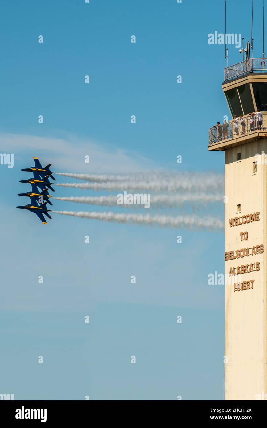 The U.S. Navy Air Demonstration Squadron, the Blue Angels, fly in ...