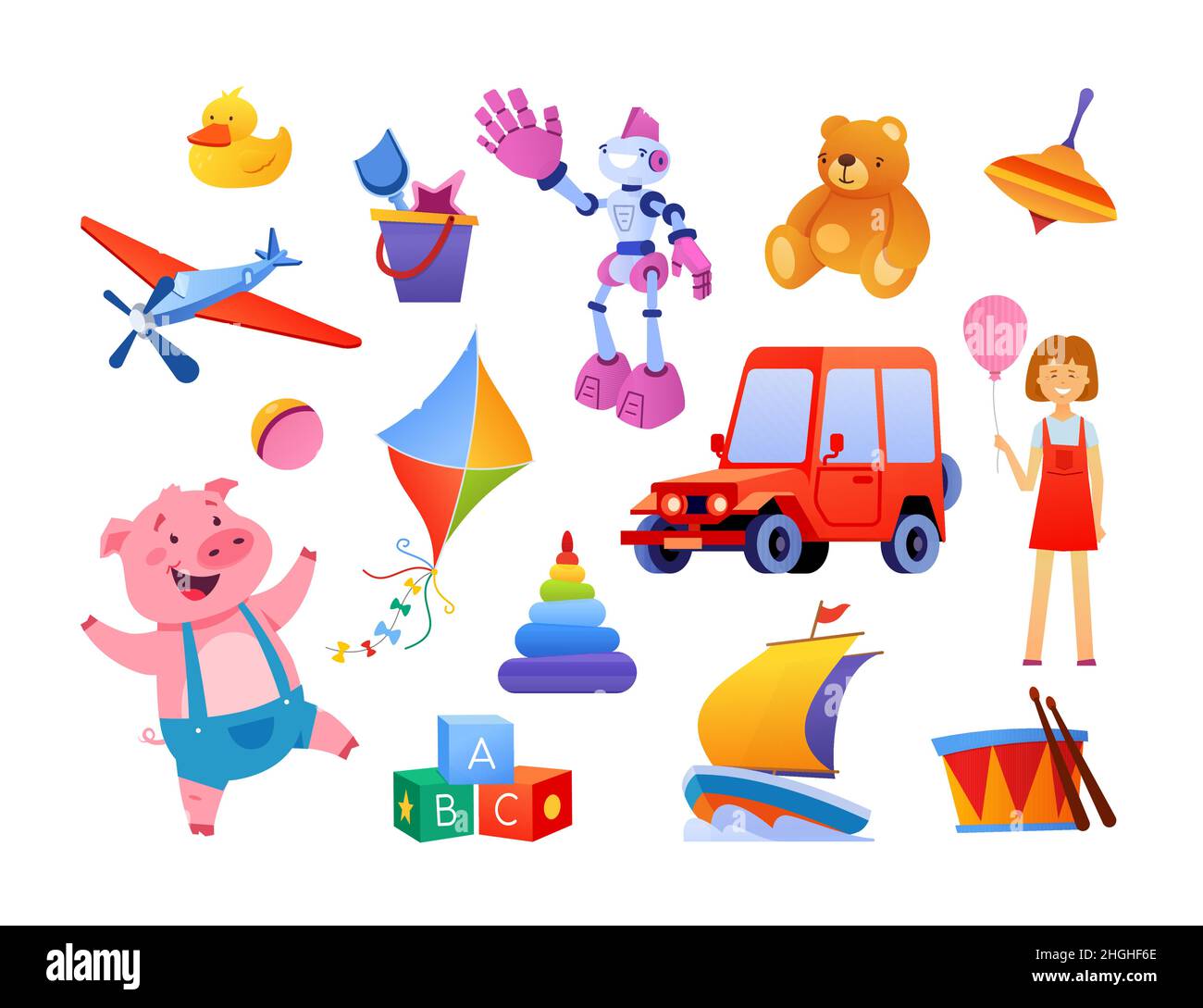 Kids toys - modern flat design style object set Neat detailed image of ...