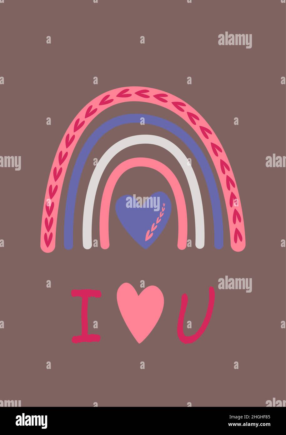 Rainbow and heart. Vector image in boho style. valentine's day. A ...