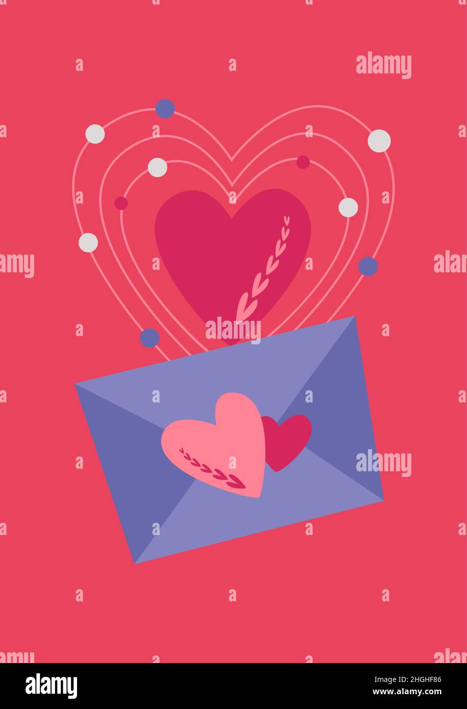 A closed letter and hearts. Vector image in boho style. valentine's day ...