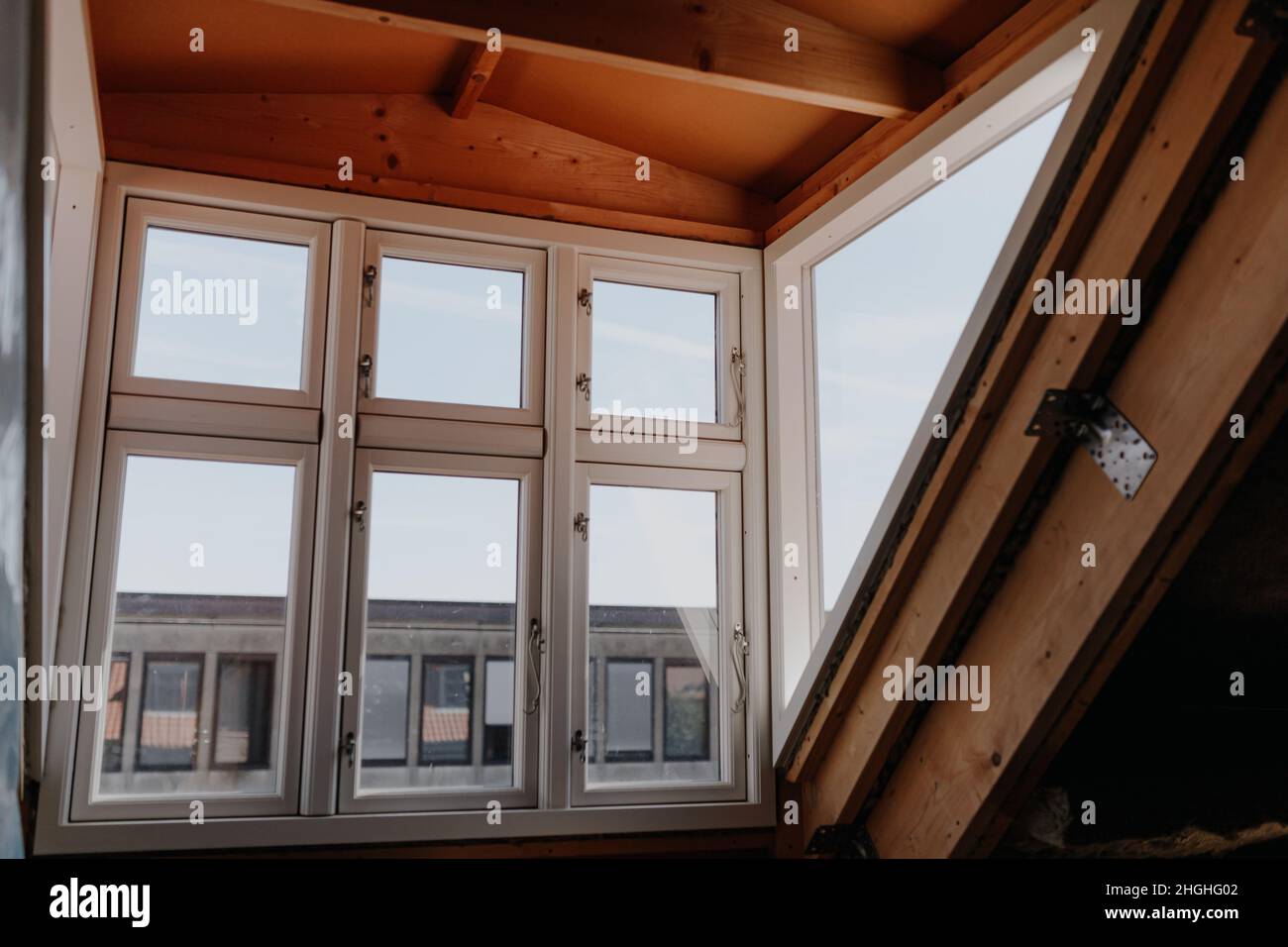Close up of Window being Renovating at Attic Stock Photo - Alamy