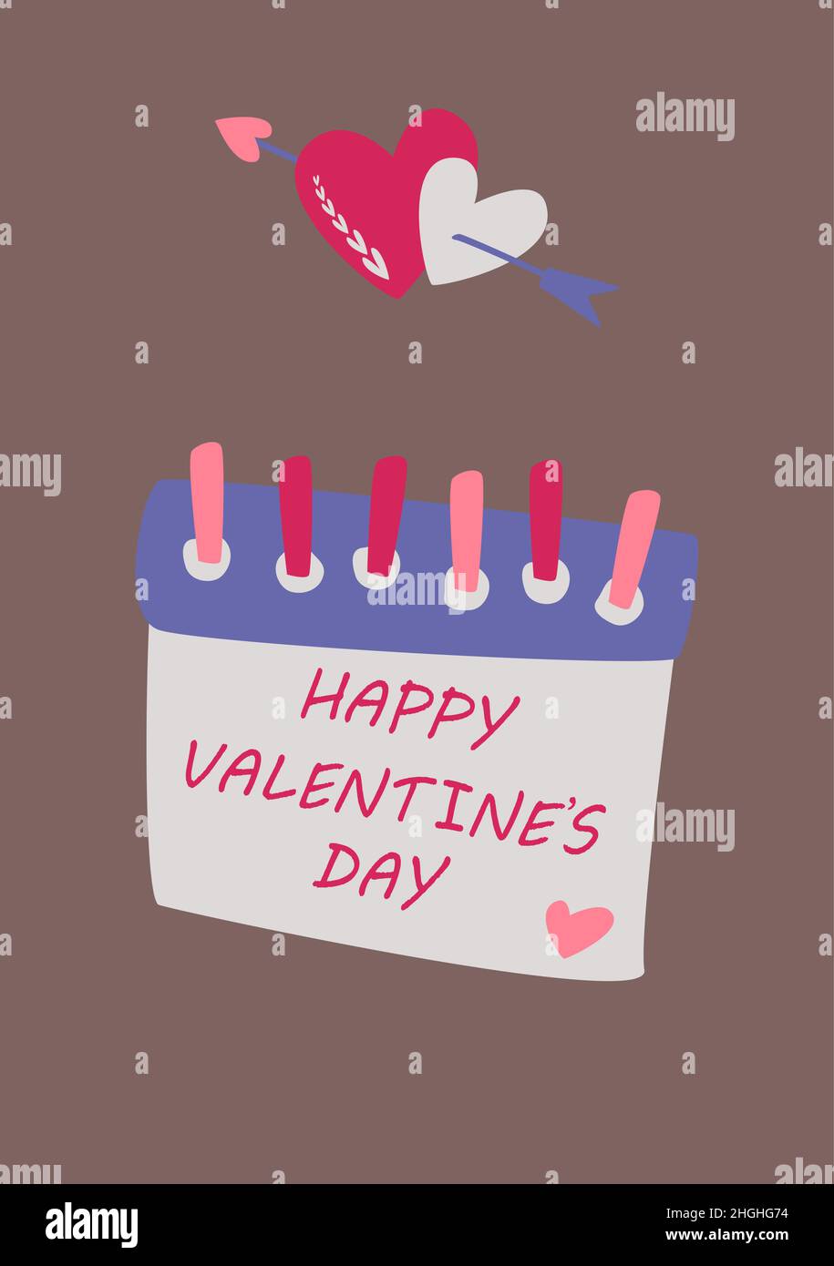 Happy Valentine's Day calendar. Vector image in boho style. valentine's ...