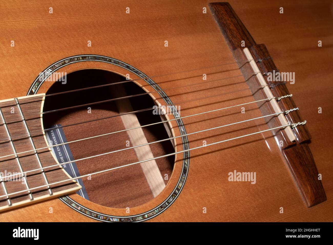 A Close Up of an Old Vintage Acoustic Guitar Strings and Neck Stock ...